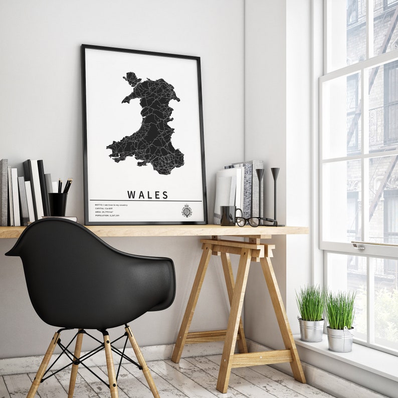 Printable Poster Map of Wales United Kingdom Instant - Etsy