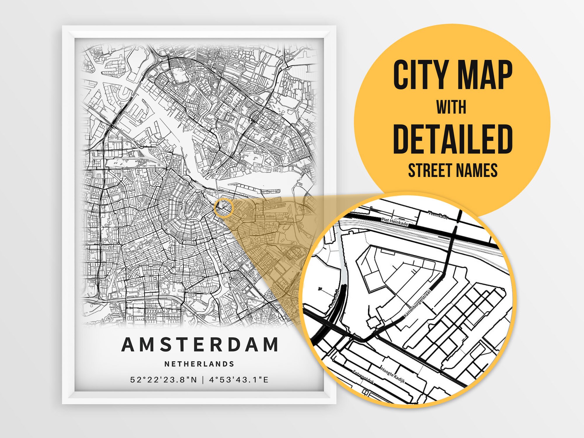 Printable Map of Amsterdam Netherlands With Street Names | Etsy