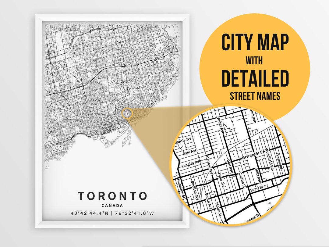 Printable Map of Toronto Ontario Canada With Street Names - Etsy