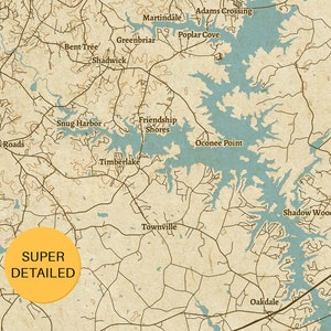 Vintage Style Map of Lake Hartwell, Georgia and South Carolina, USA ...