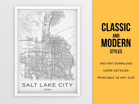 Printable Map of Salt Lake City Utah UT USA Instant | Etsy