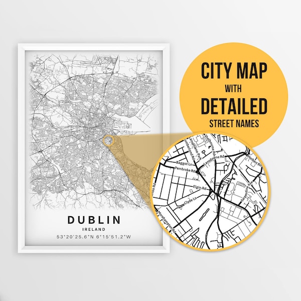 Dublin City Print, Street Map Art - Etsy