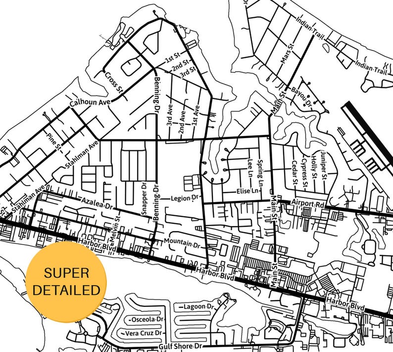 Printable Map of Destin, Florida With Street Names - Instant Download ...