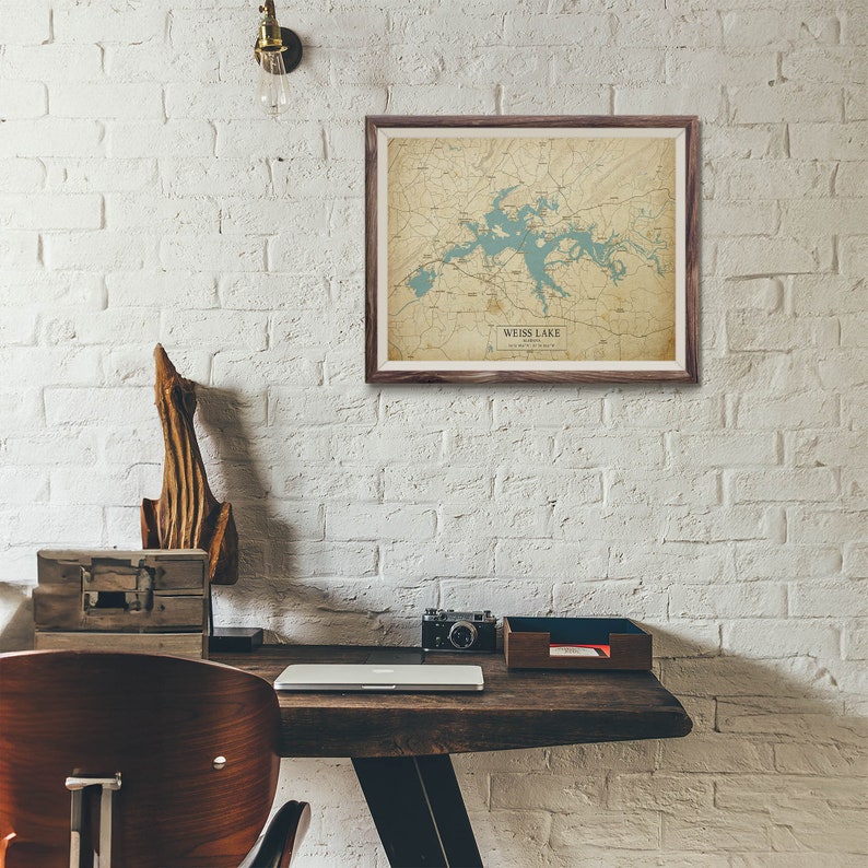 Weiss Lake Vintage Style Map, Printable Alabama Lake Poster (instant ...