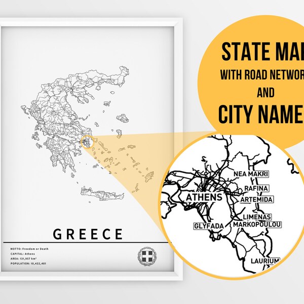 Printable Map of Greece - Etsy