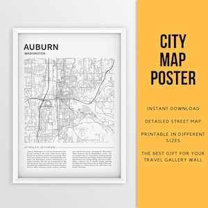 Auburn, Washington, USA Printable Map Poster - Instant Download ...