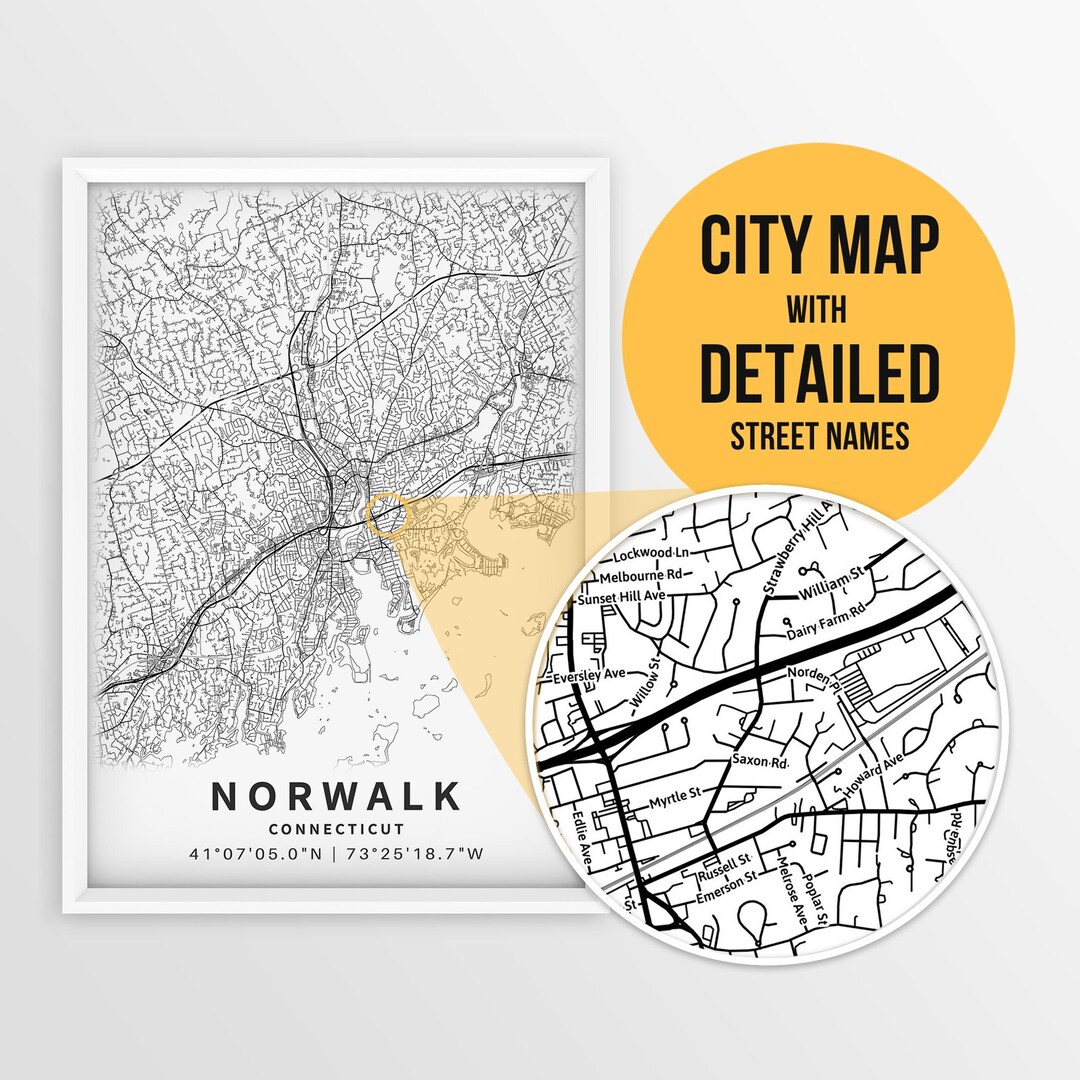 Printable Map of Norwalk, Connecticut, USA With Street Names - Instant ...