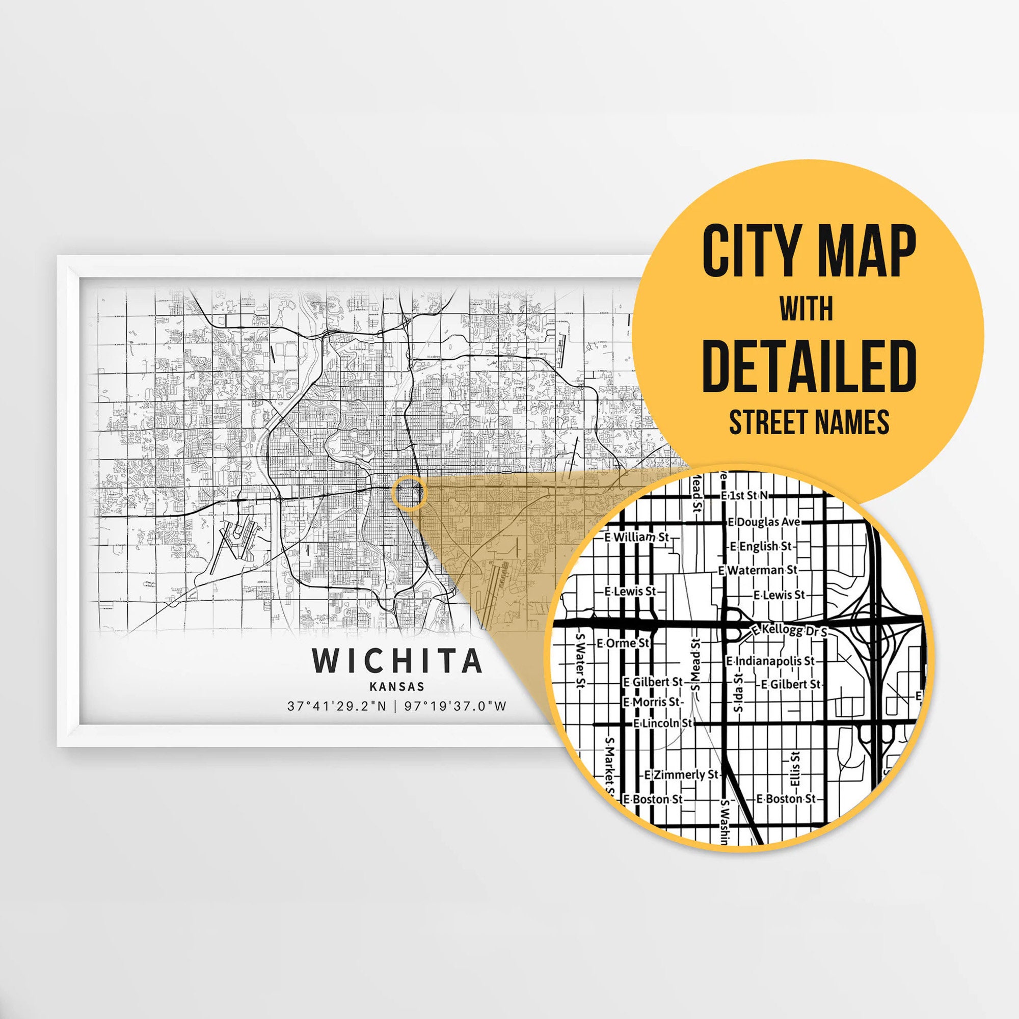 Mapa Imprimible De Wichita-ks Wichita Kansas Map Hi Res Stock