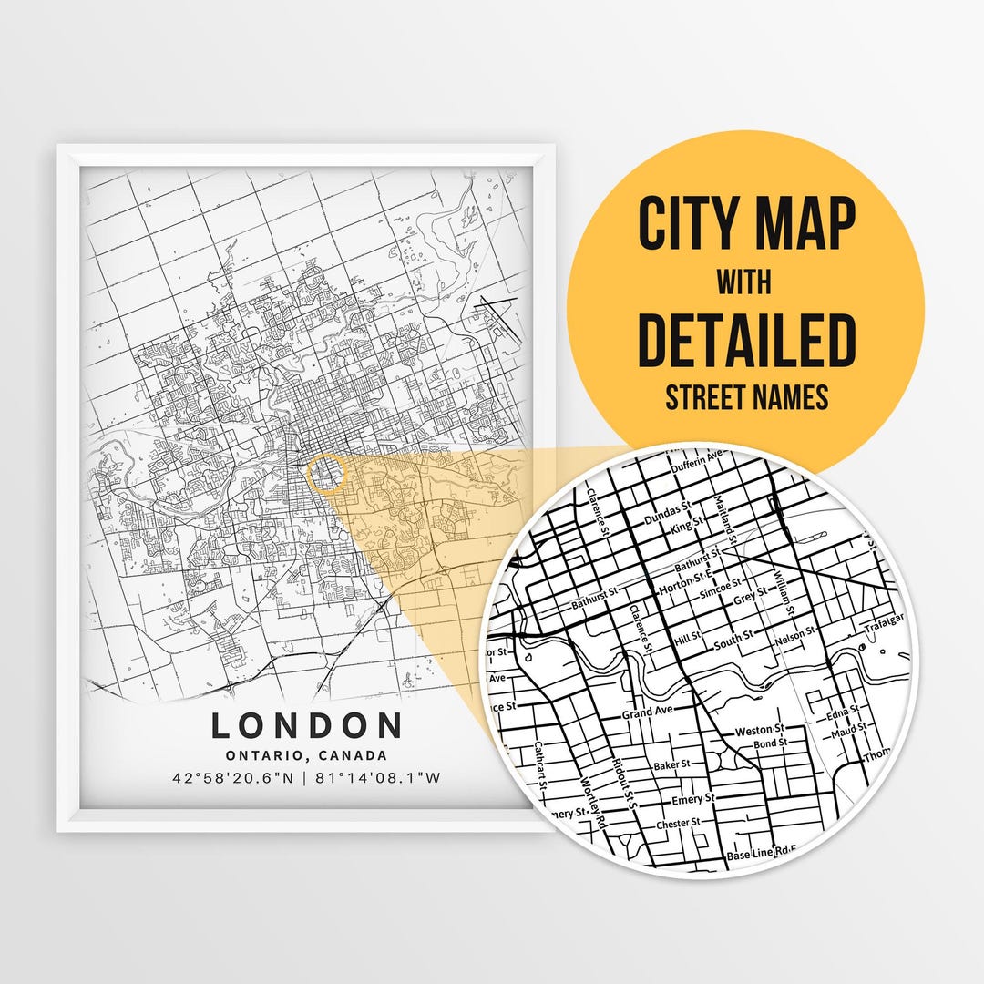 Printable Map of London, Ontario, Canada With Street Names Instant ...