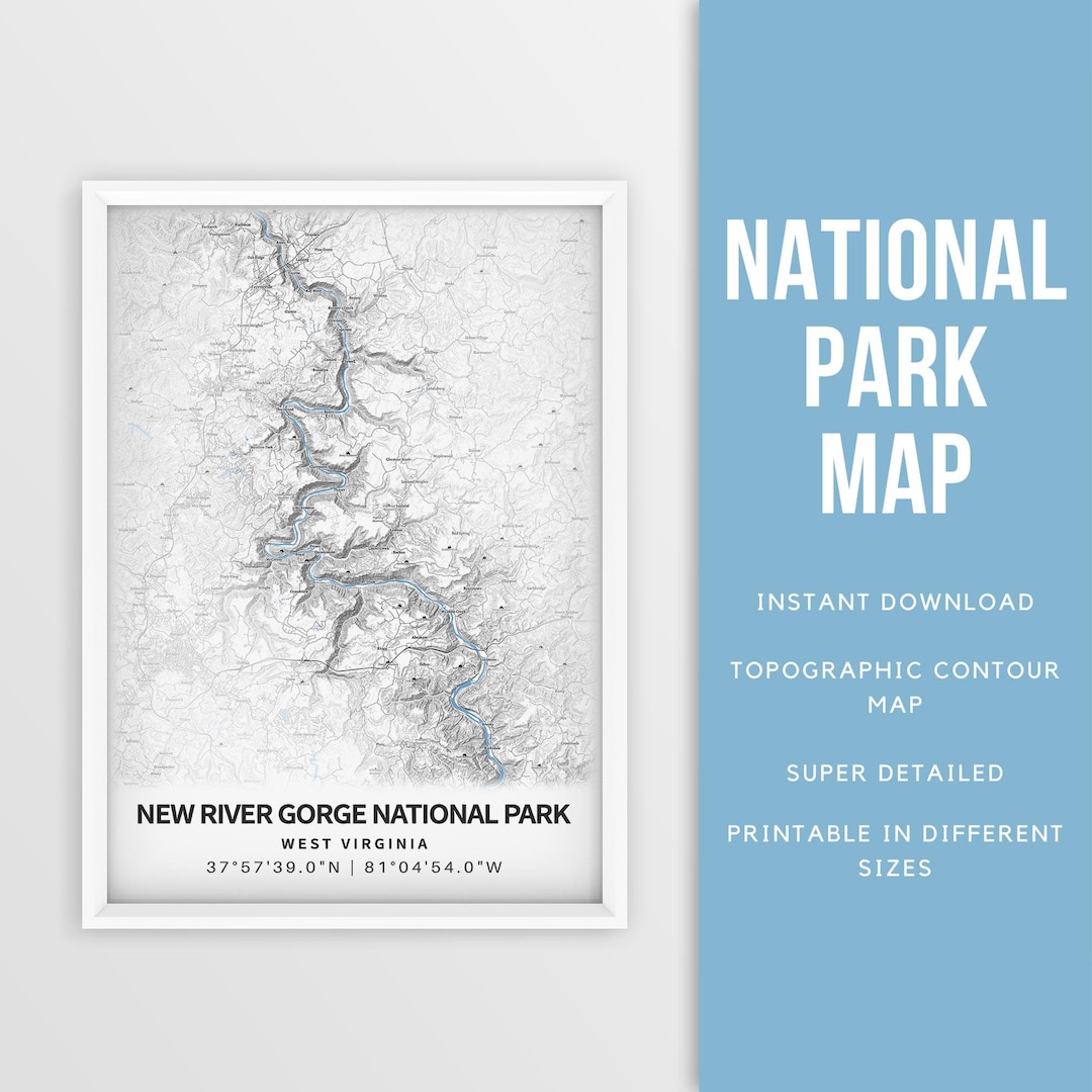 New River Gorge National Park Printable Map, New River Gorge Topography ...