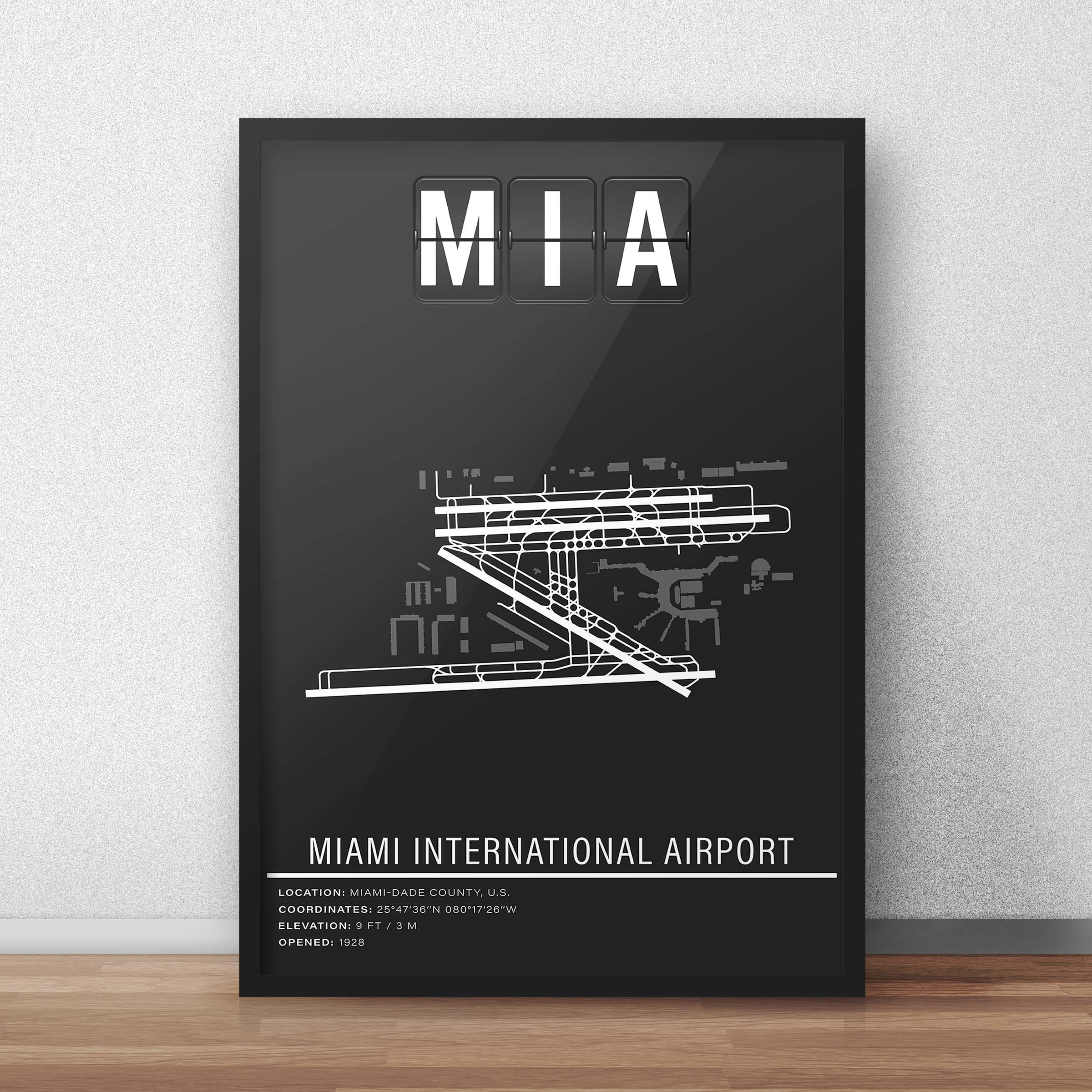 Miami International Airport Poster, MIA Wilcox Field Runway Map ...