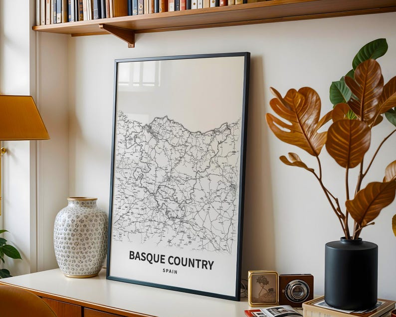 Basque Country Map Poster, Printable Spain Road Map With City Names ...