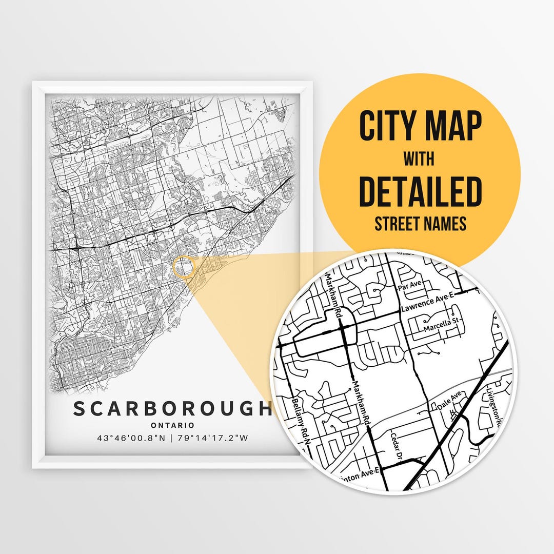 Printable Map of Scarborough, Ontario, Canada With Street Names ...