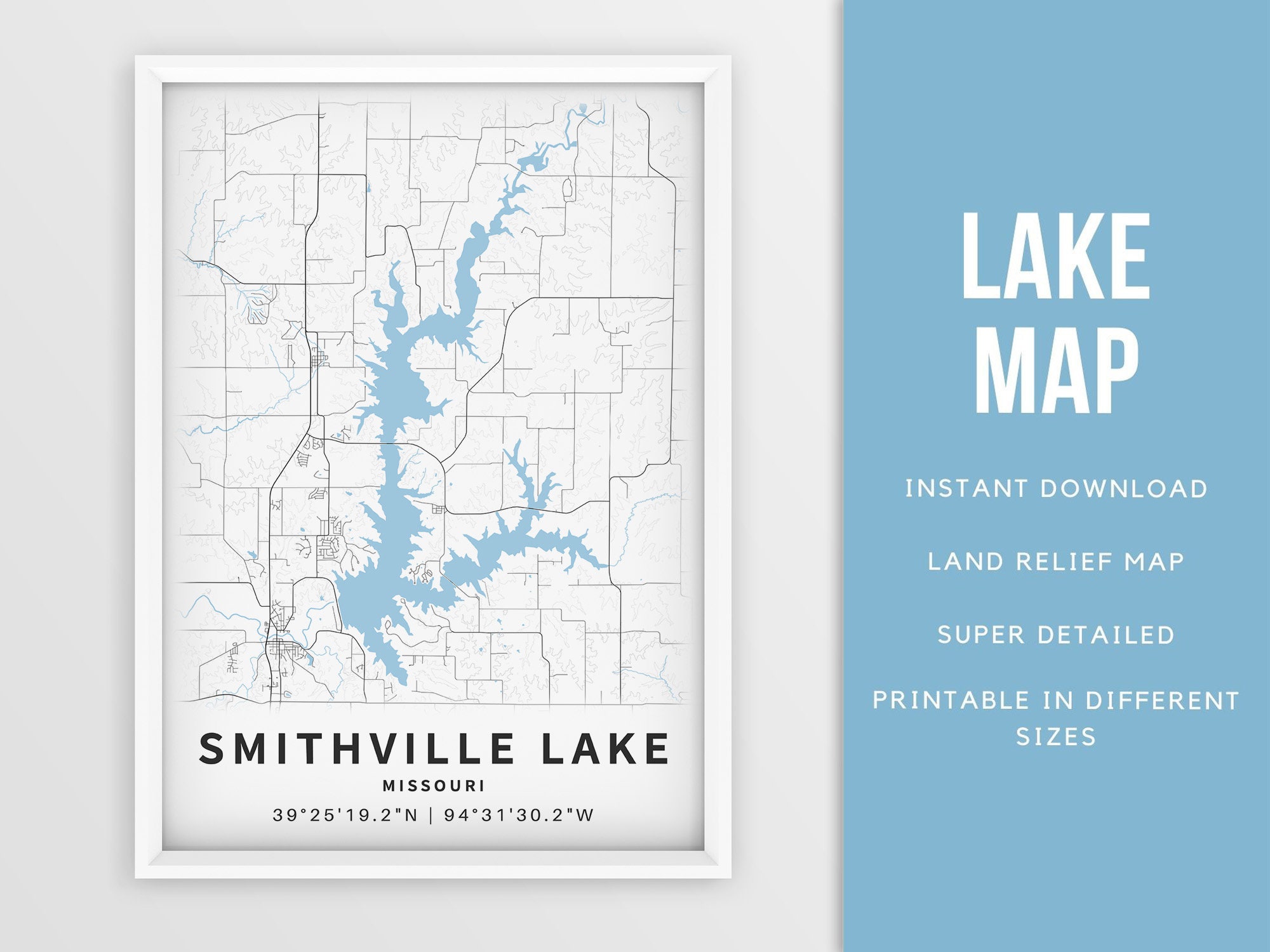 Printable Map of Smithville Lake Missouri United States - Etsy