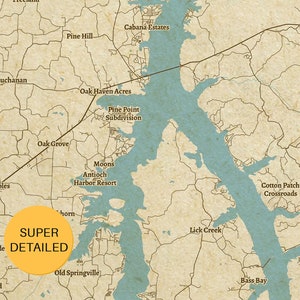 Vintage Style Map of Kentucky Lake, Kentucky and Tennessee, USA With ...