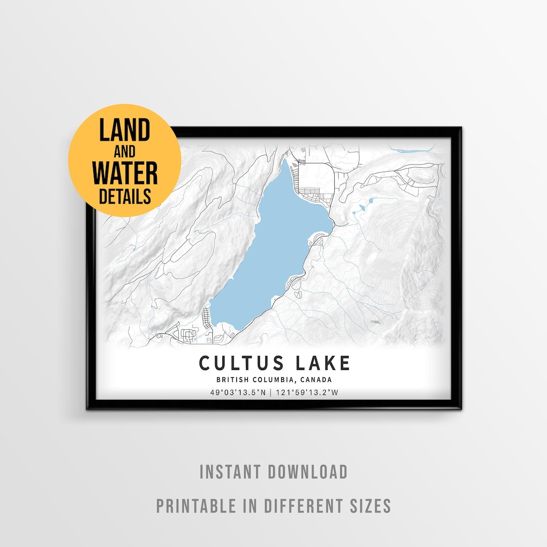 Cultus Lake Map Poster, British Columbia Canada Printable Lake House ...