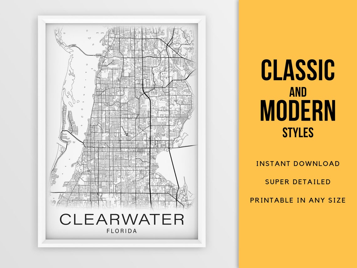 Printable Map of Clearwater Florida USA City Map Instant - Etsy