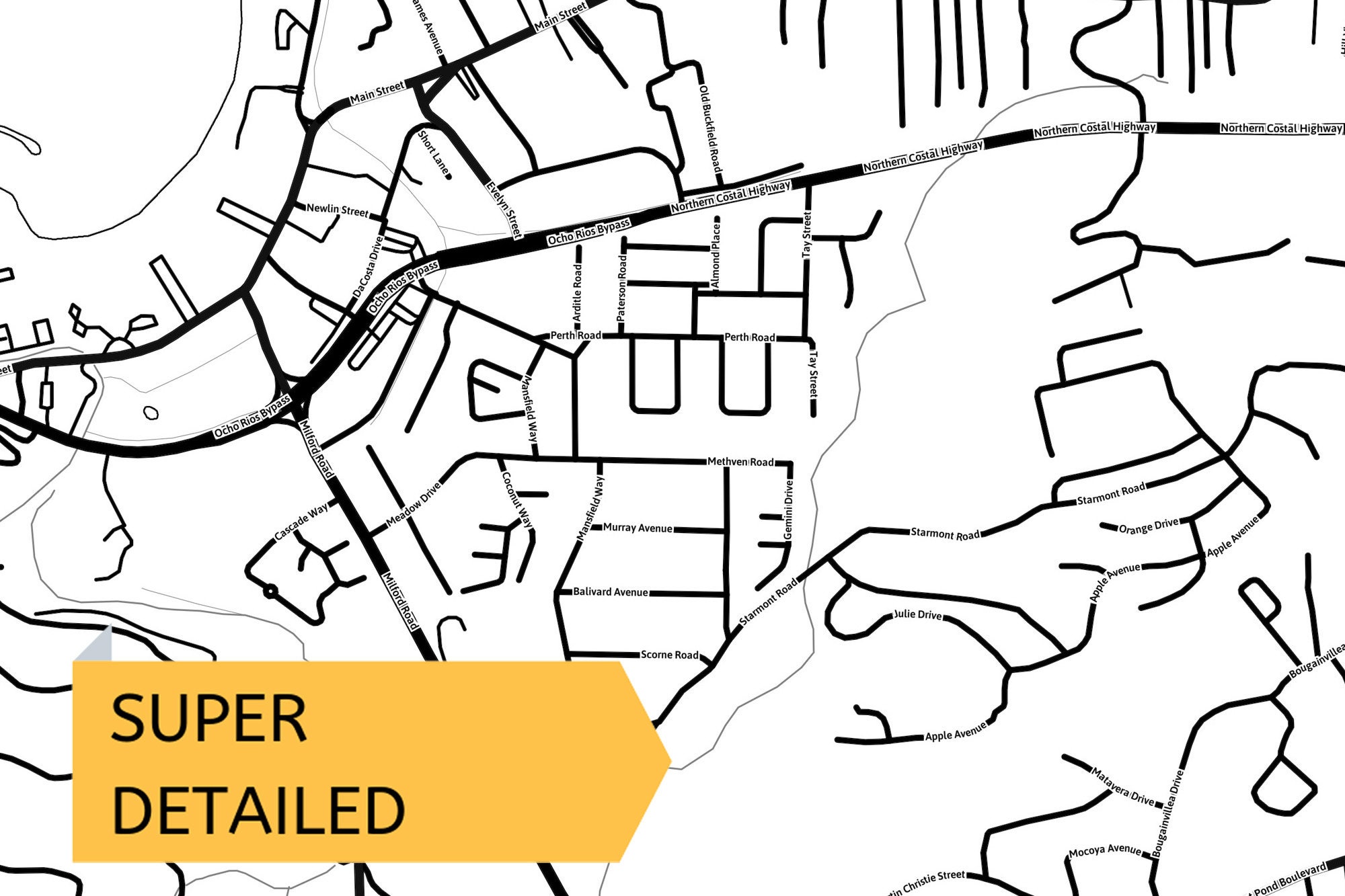 Printable Map of Ocho Rios, Jamaica With Street Names - Instant ...