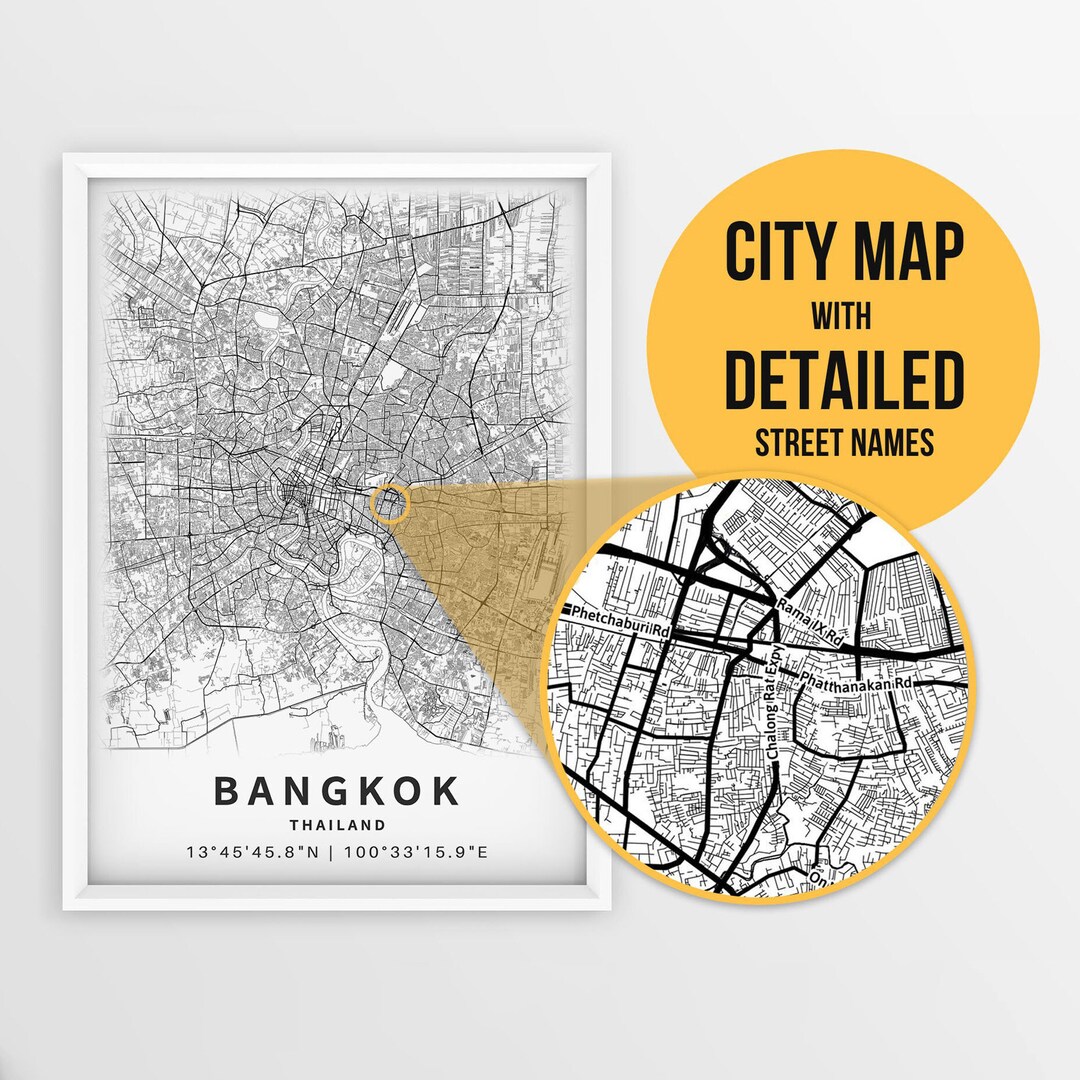 Printable Map of Bangkok, Krung Thep, Thailand With Street Names ...