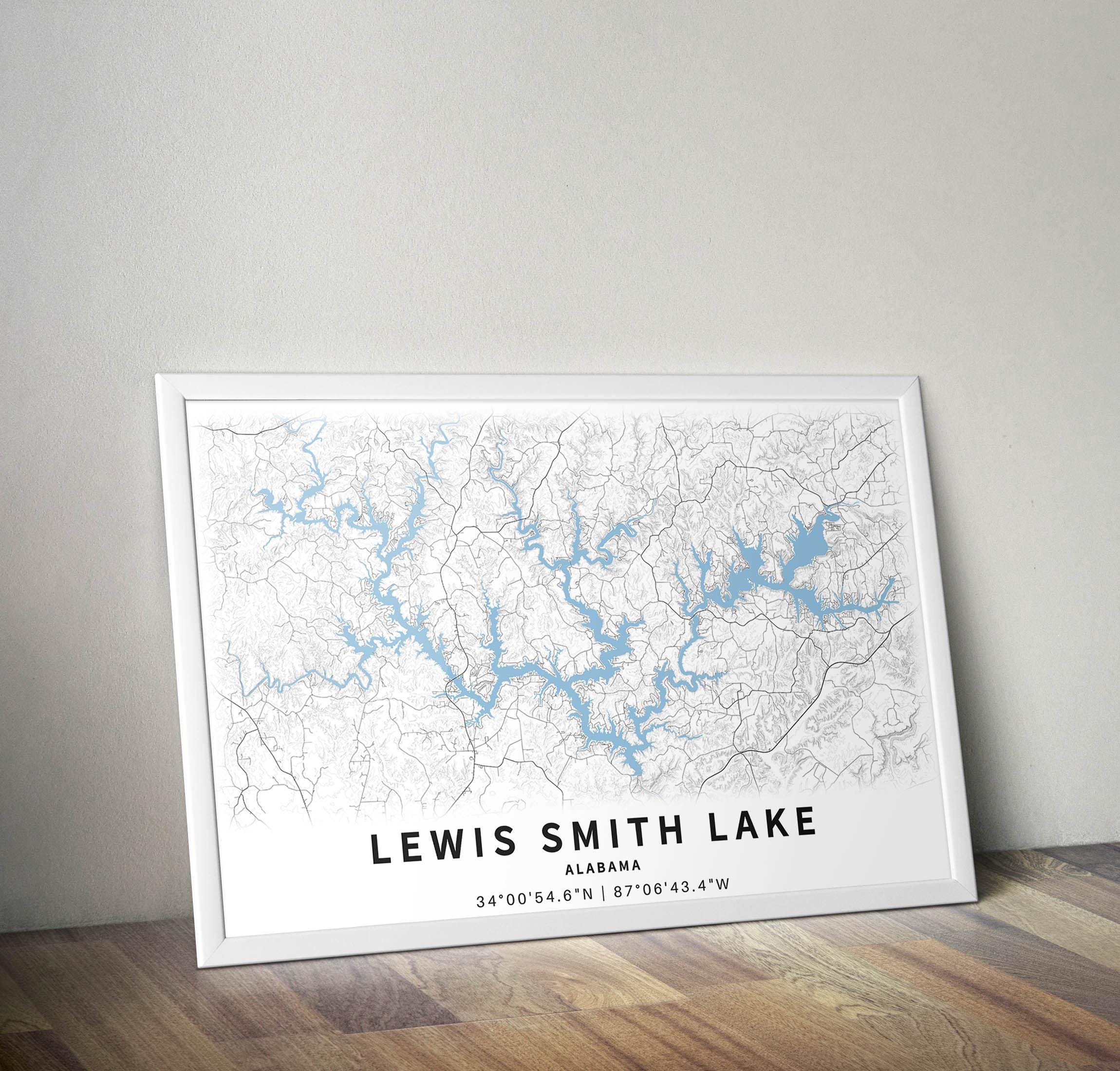 Lewis Smith Lake Map Poster, Printable Alabama Lake House Art (instant ...