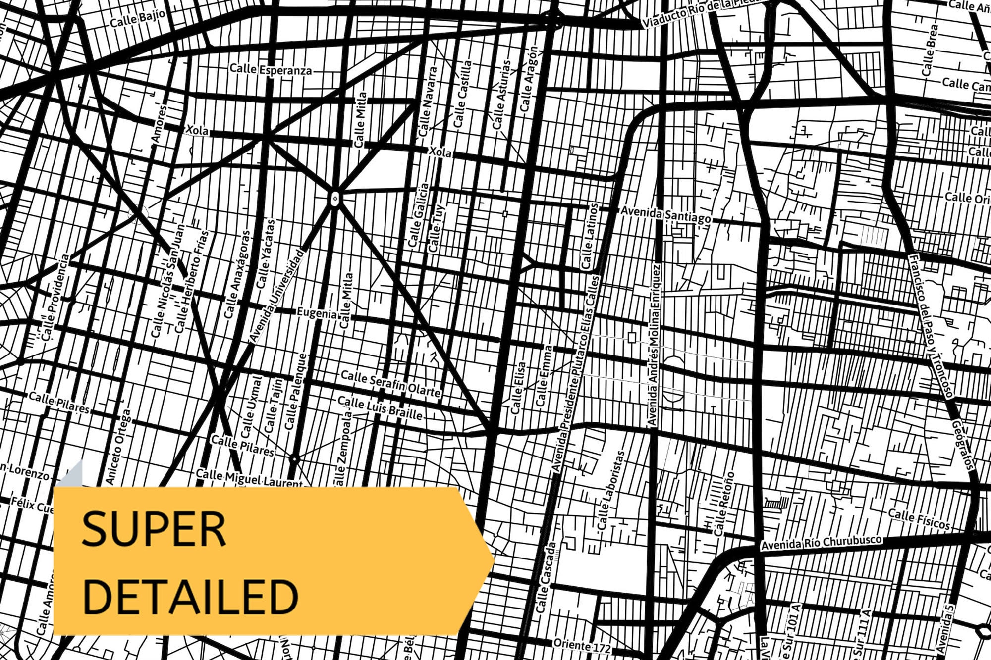 Printable Map of Mexico City Ciudad De México With Street | Etsy