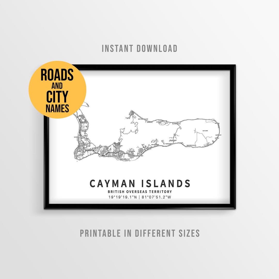 Cayman Islands Map Poster, Printable Caribbean Map With City Names ...