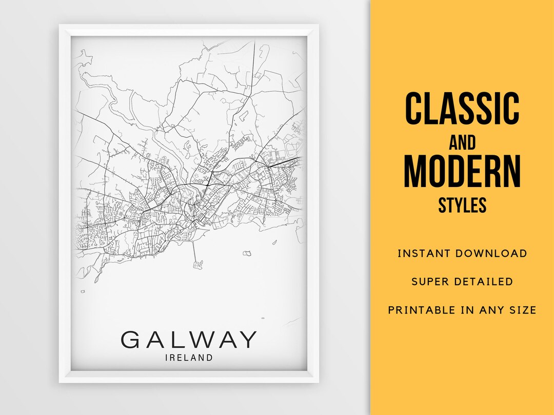 Printable Map of Galway, Ireland Instant Download City Map Wall Art - Etsy