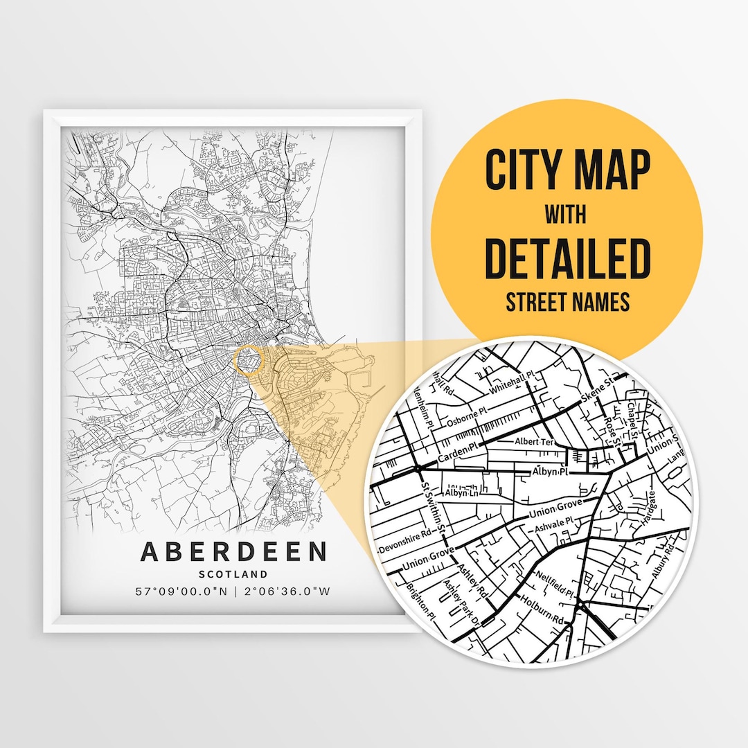 Printable Map of Aberdeen, Scotland, United Kingdom With Street Names ...