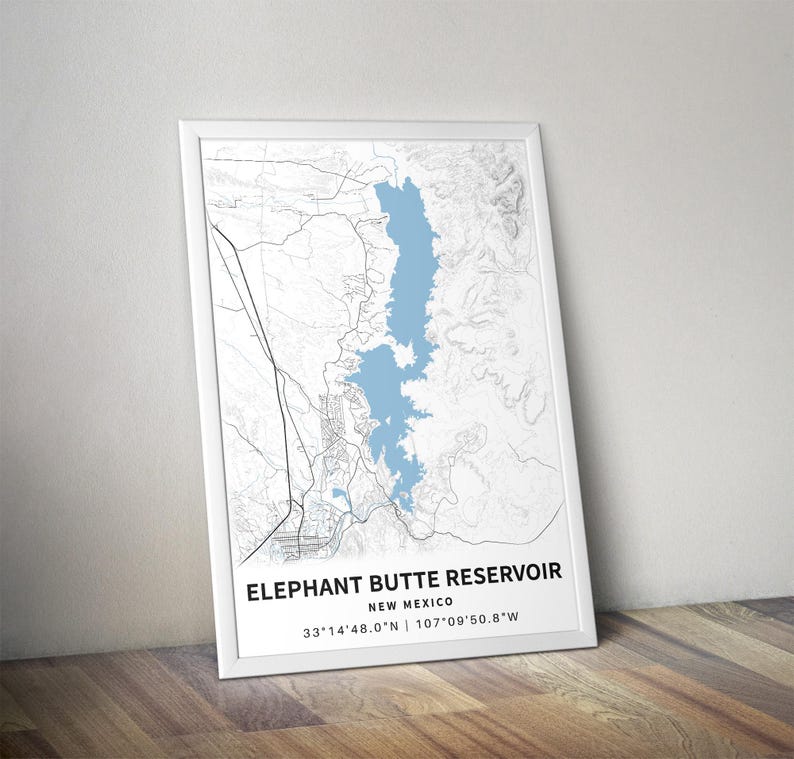 Elephant Butte Lake Map Poster, New Mexico Printable Lake House Decor ...