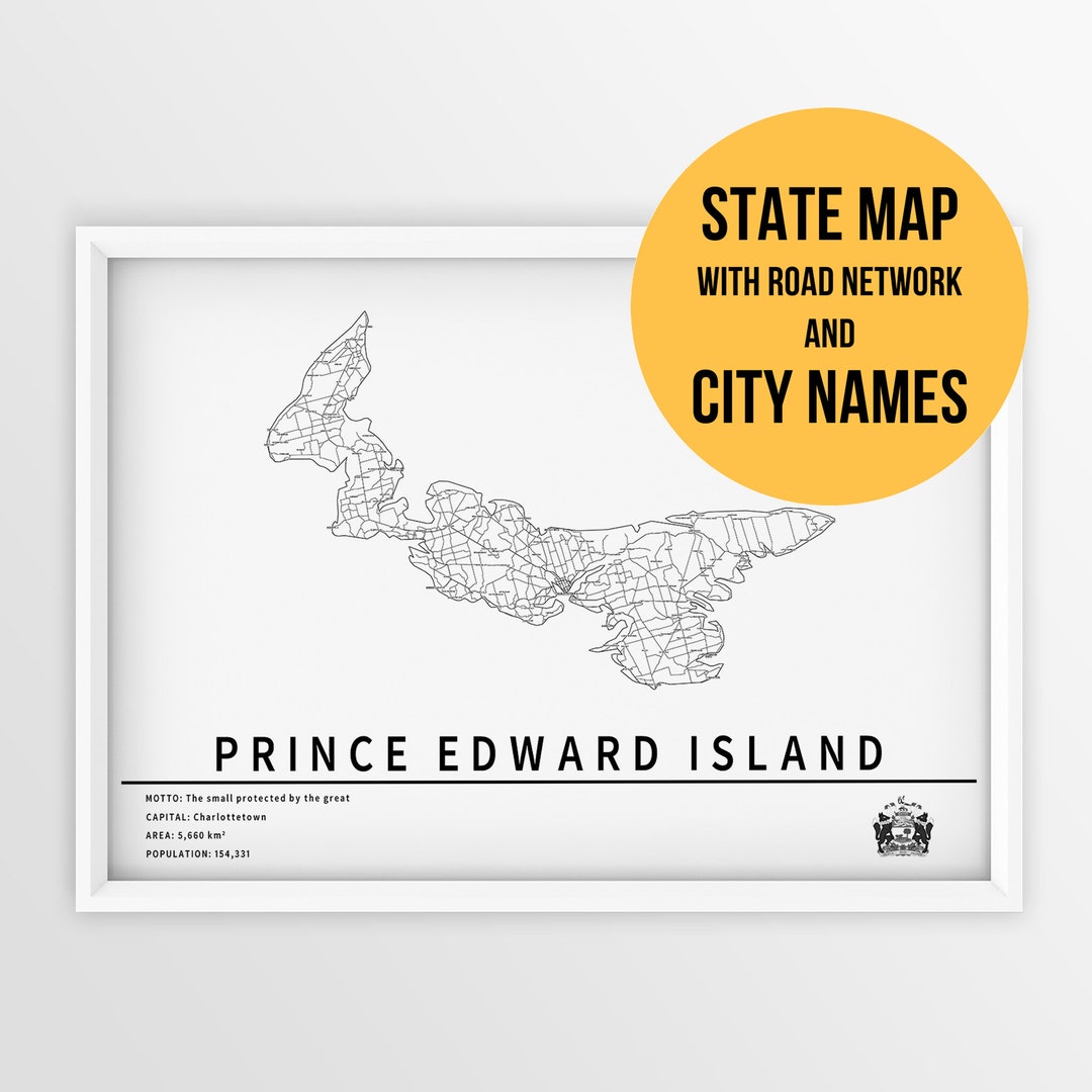 Printable Map of Prince Edward Island, PEI Canada - Instant Download ...