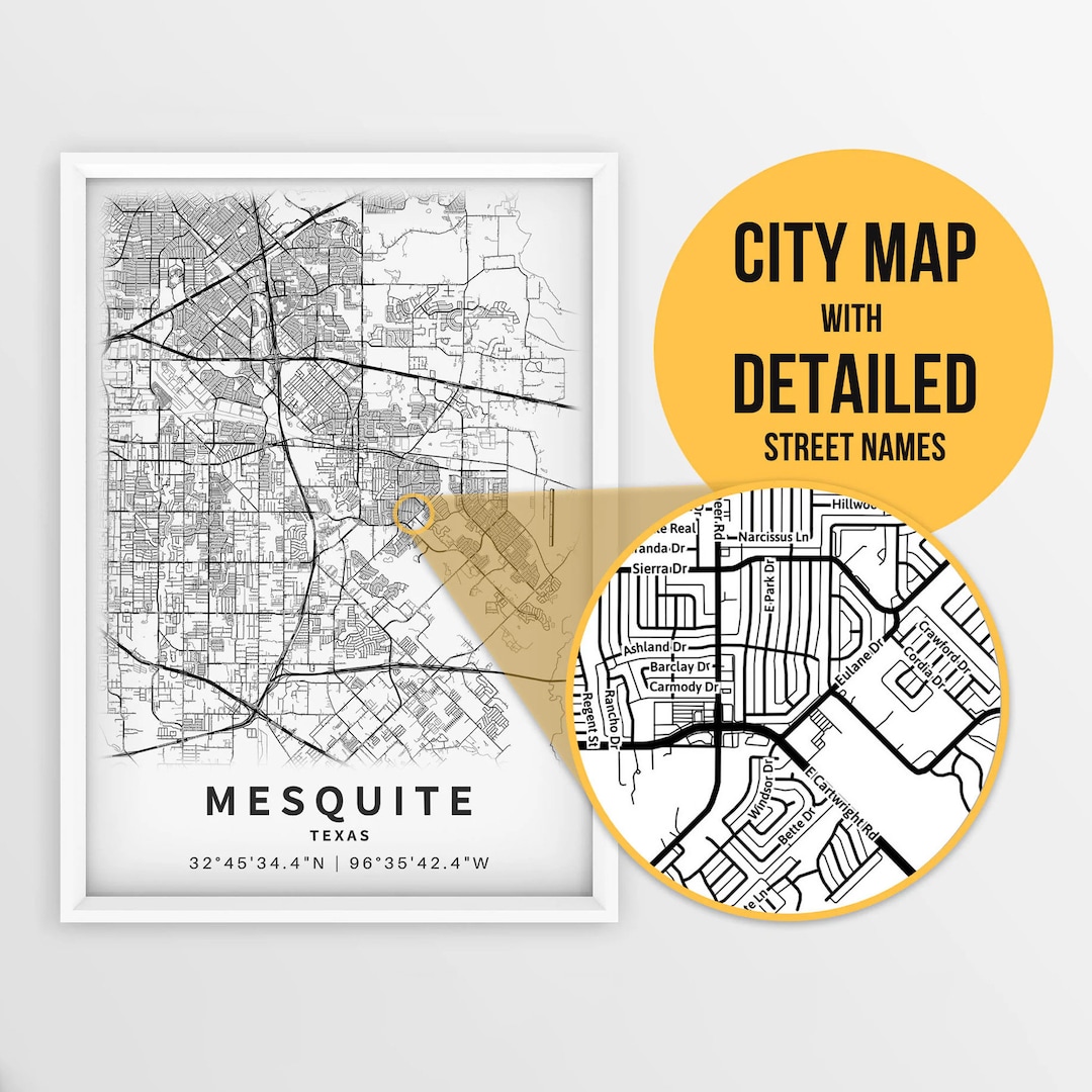 Printable Map of Mesquite, Texas, USA With Street Names - Instant ...
