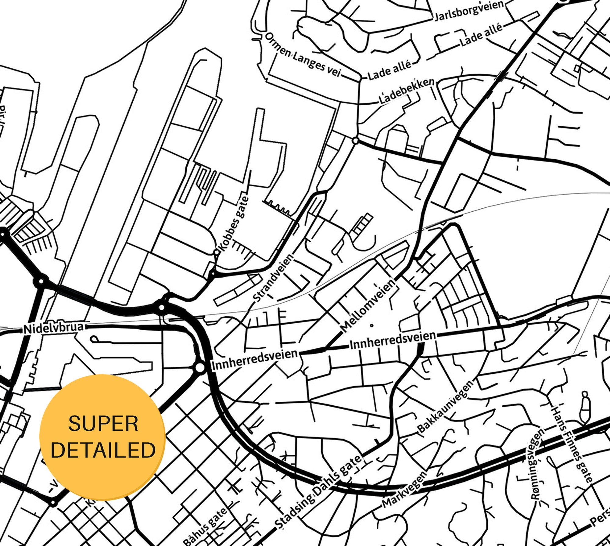 Printable Map of Trondheim, Norway With Street Names - Instant Download ...