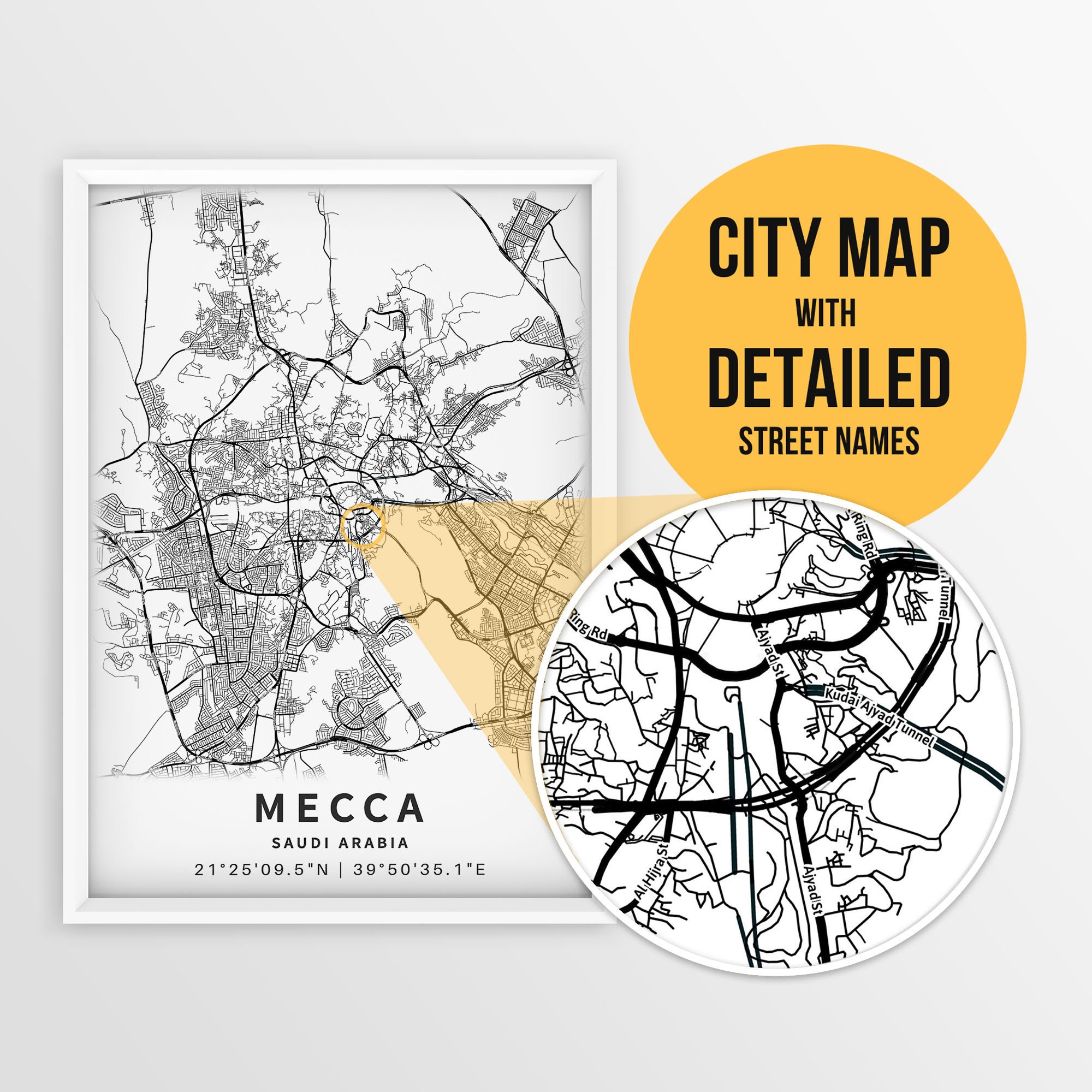 Printable Map of Mecca, Saudi Arabia With Street Names - Instant ...