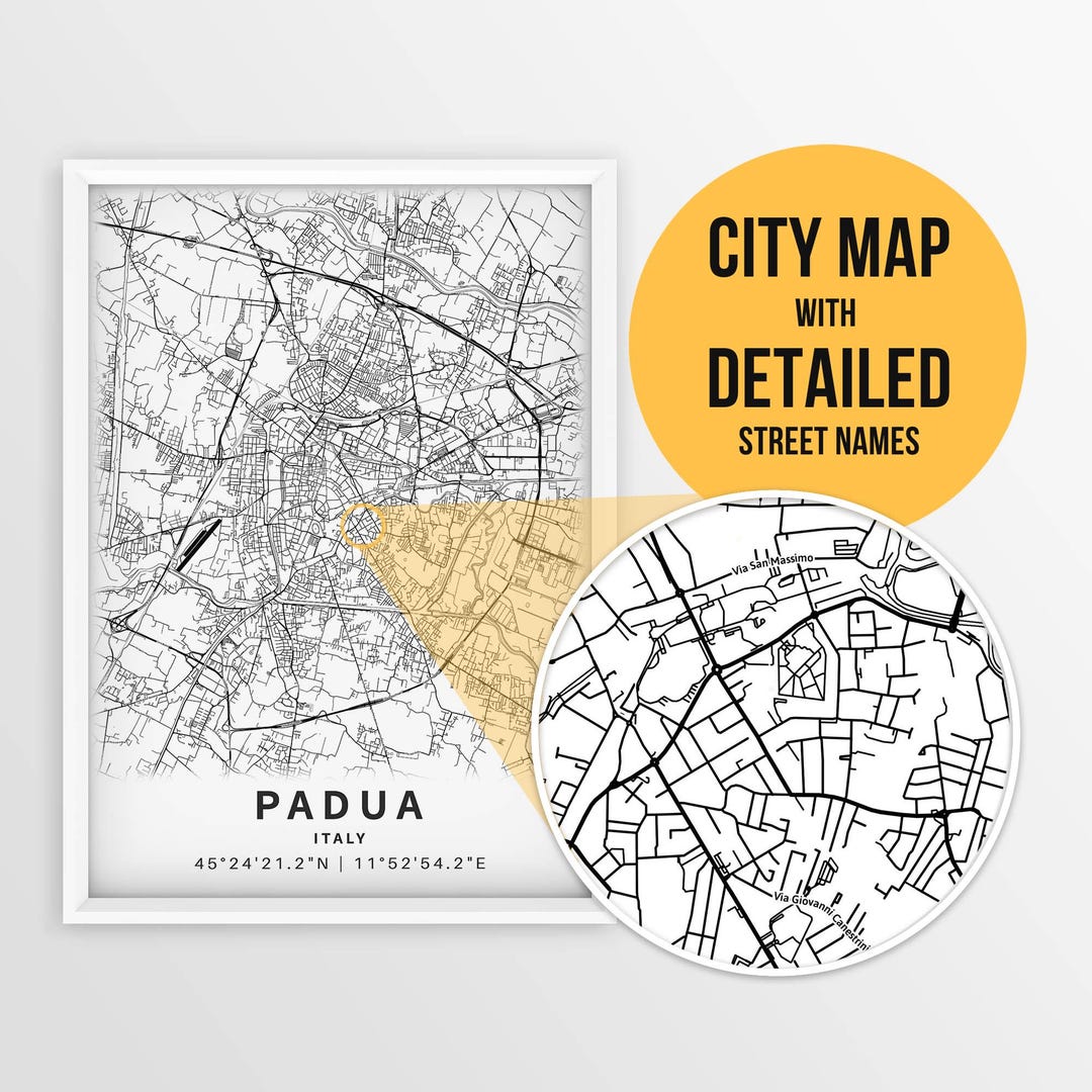 Printable Map of Padua, Italy With Street Names - Instant Download ...