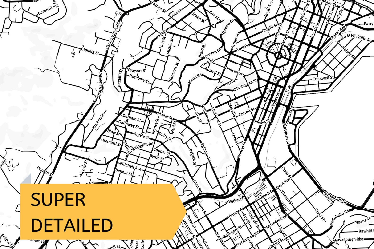 Printable Map of Dunedin New Zealand City With Street Names | Etsy
