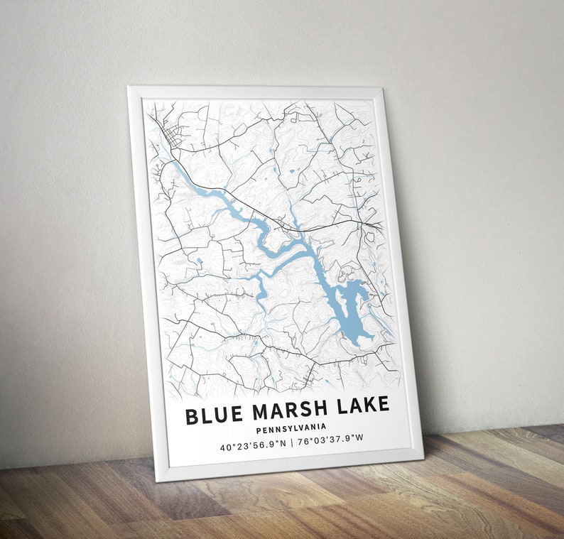 Printable Map of Blue Marsh Lake, Pennsylvania, US - Instant Download ...
