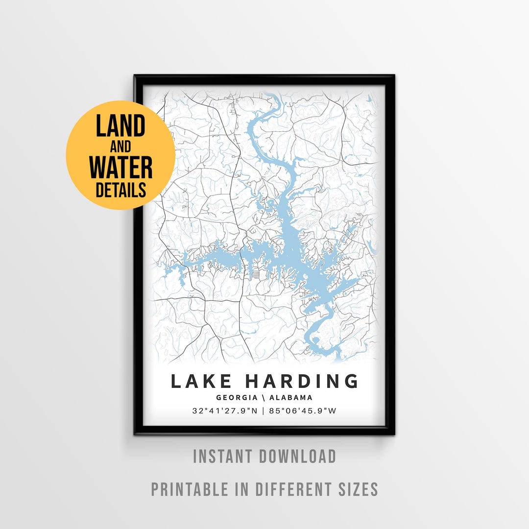 Lake Harding Map Poster, Printable Alabama Georgia Lake House Decor ...