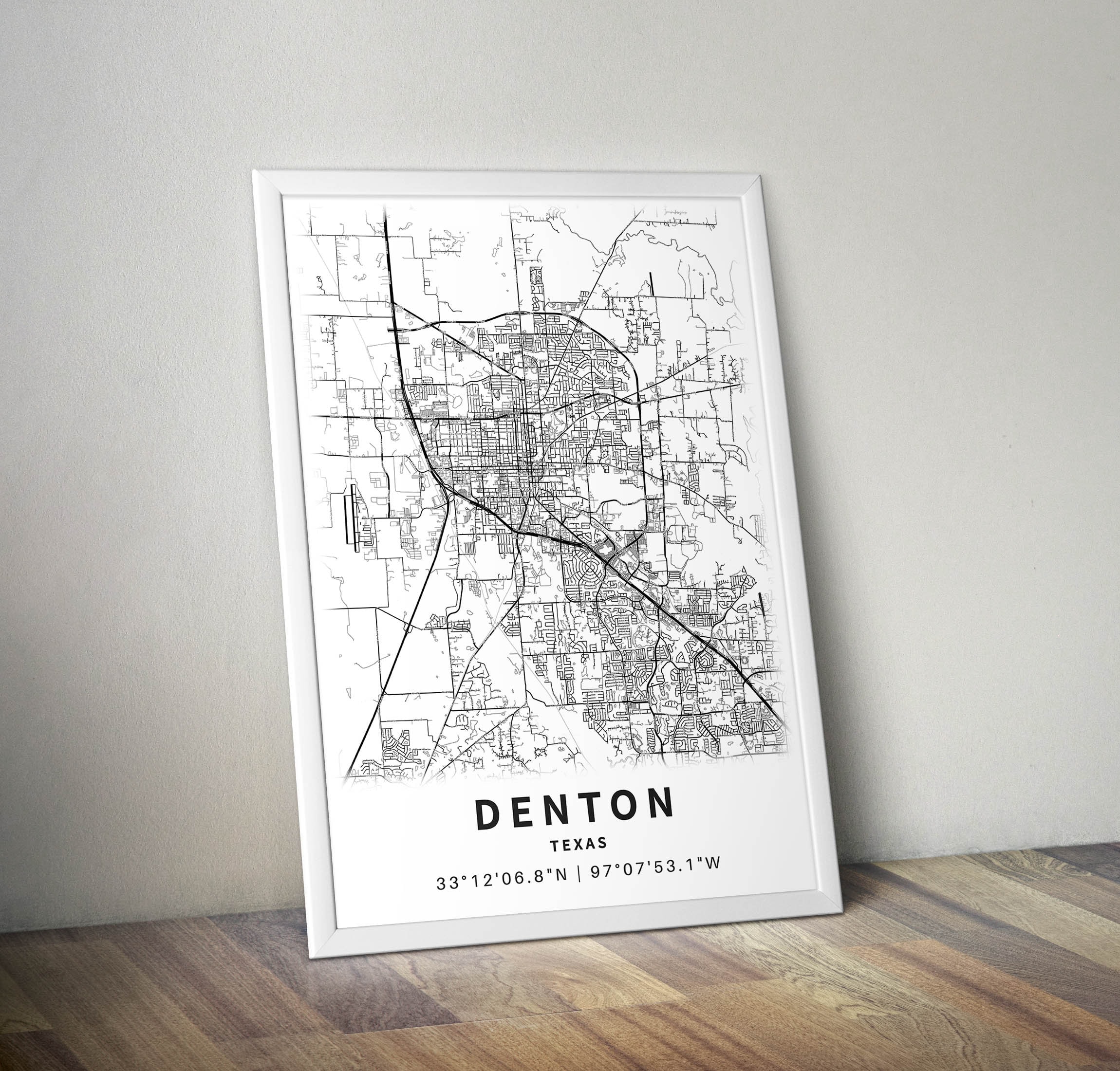 Denton Texas Map With Street Names, Printable Denton City Poster ...