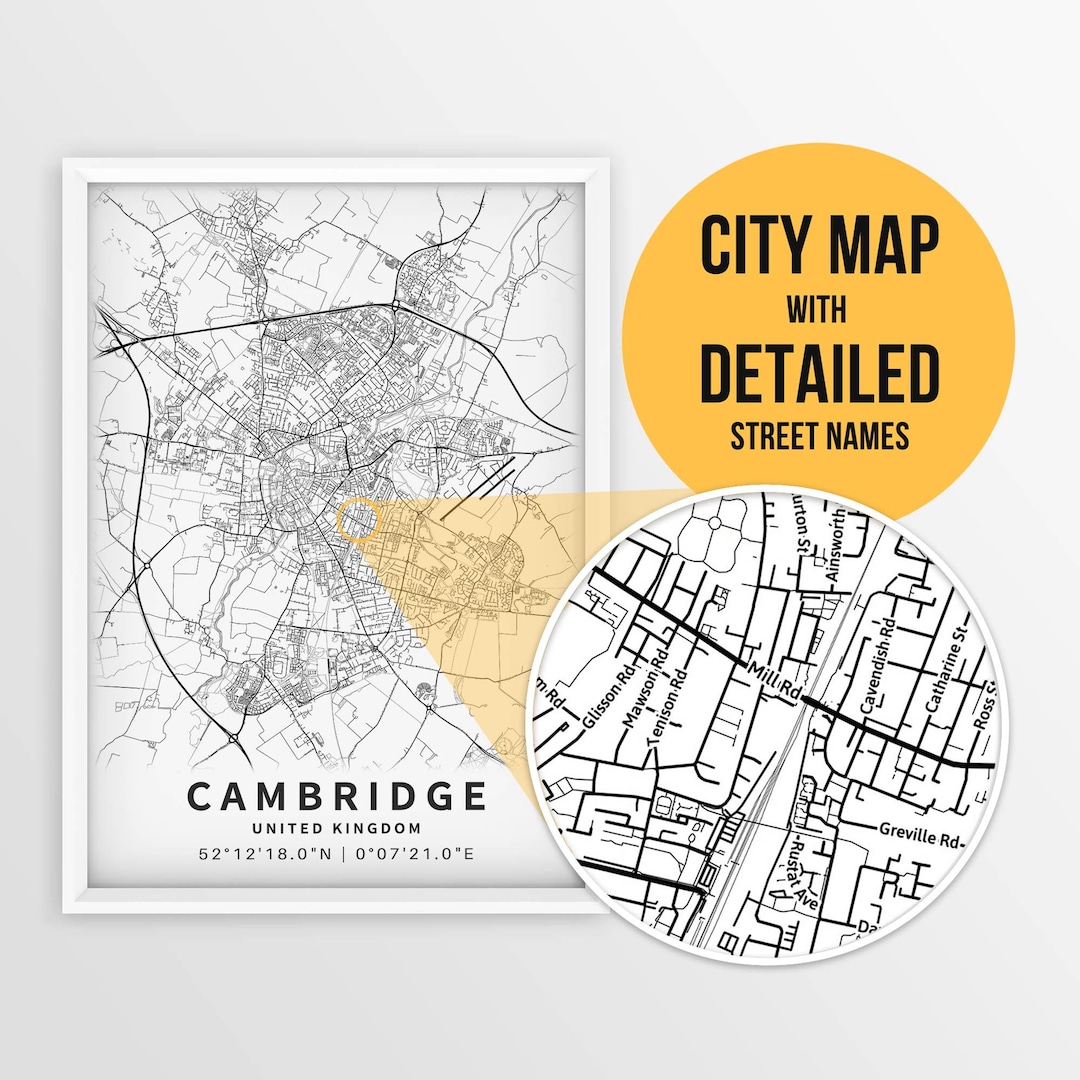 Printable Map of Cambridge, England, United Kingdom With Street Names ...