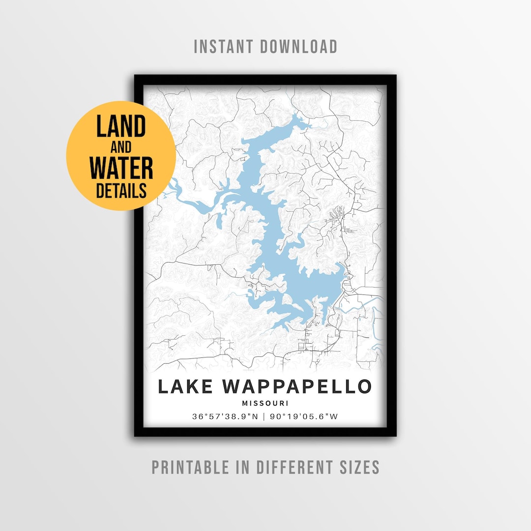 Lake Wappapello Map Poster, Missouri Printable Lake House Decor ...