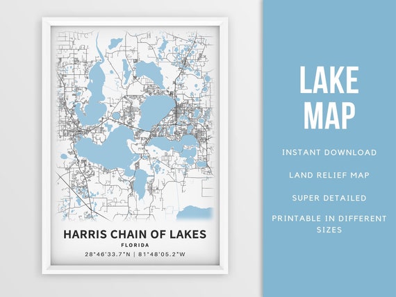 Printable Map of Harris Chain of Lakes Florida United States - Etsy Finland