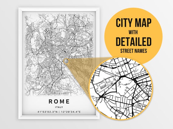 Printable Map of Rome Italy With Street Names Instant - Etsy