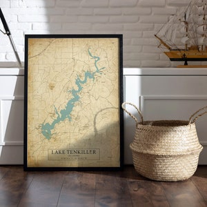 Custom Lake Map Poster, Personalized Vintage Style Art Printable Lake ...