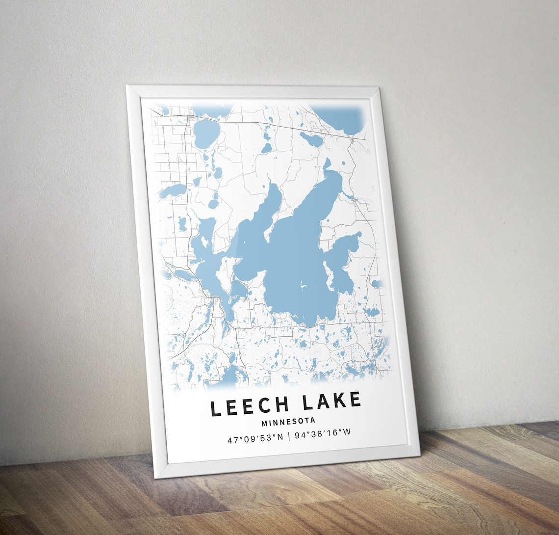 Printable Map of Leech Lake, Minnesota, US - Instant Download \ Lake ...