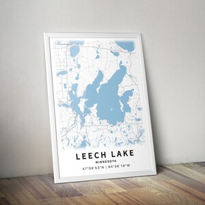 Printable Map of Leech Lake, Minnesota, US - Instant Download \ Lake ...