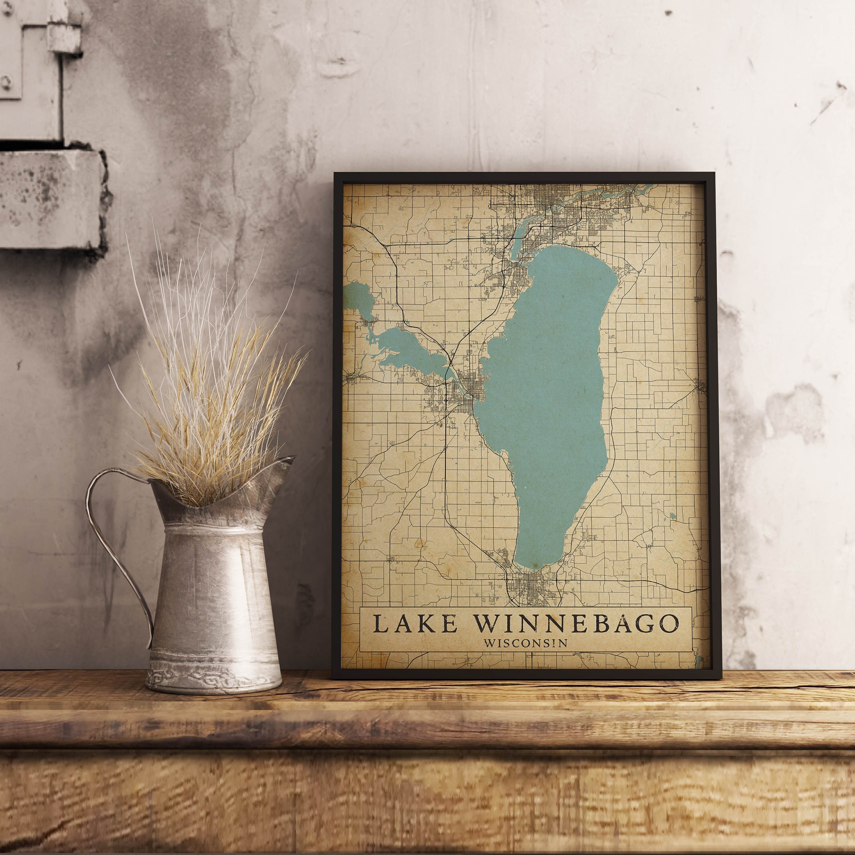 Printable Vintage Style Map of Lake Winnebago Wisconsin USA | Etsy