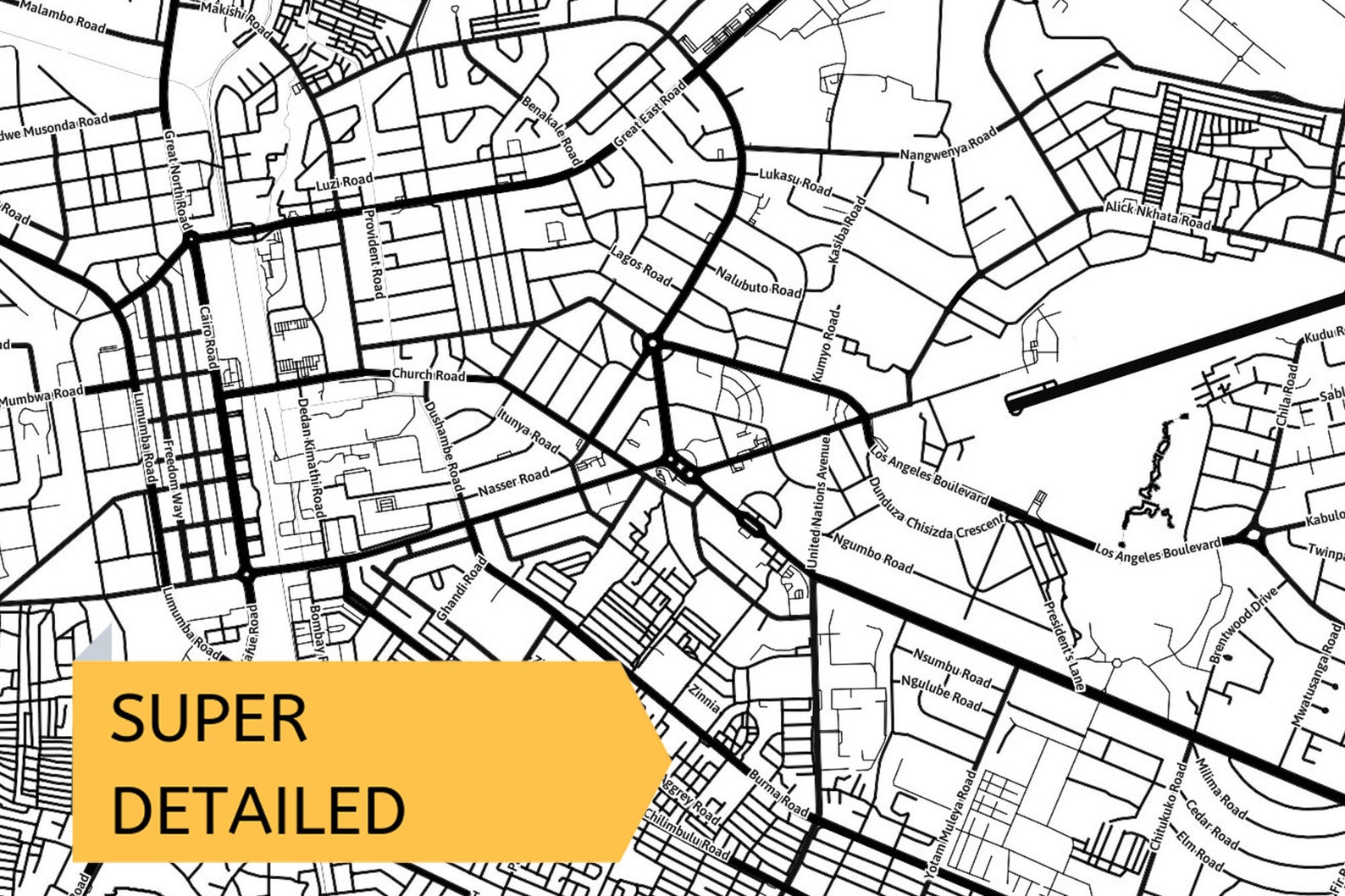 Printable Map of Lusaka Zambia Lusaka city map with Street | Etsy