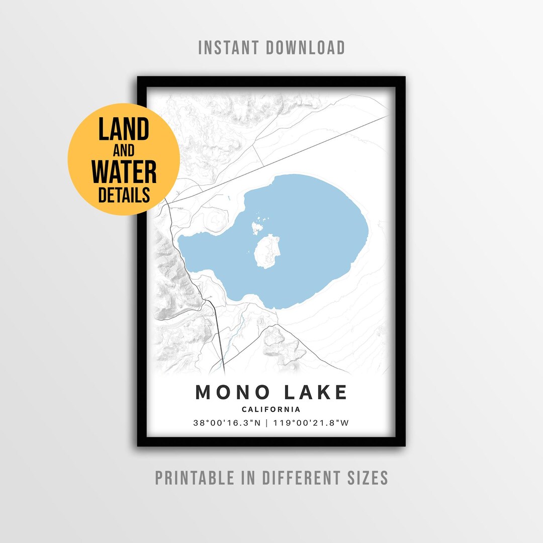 Mono Lake Map Poster, California Printable Lake House Decor (instant ...