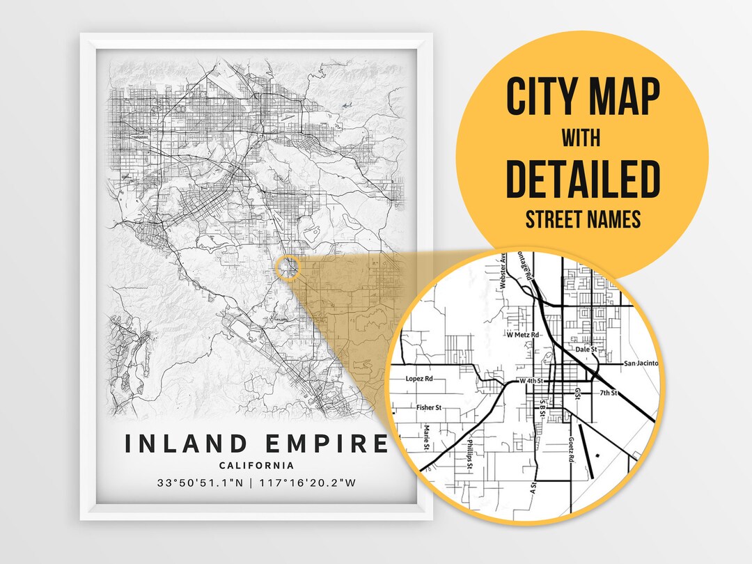 Printable Map of Inland Empire California CA United States - Etsy