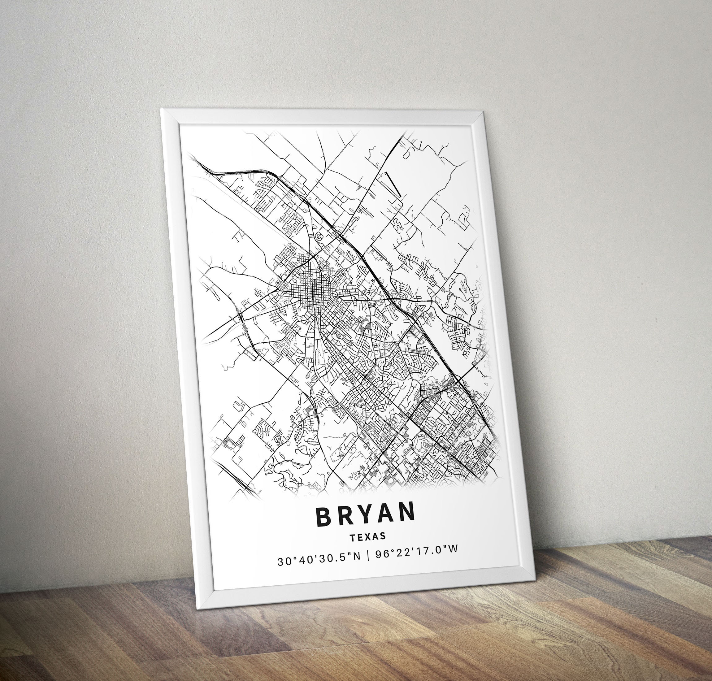Printable Map of Bryan, Texas, USA With Street Names - Instant Download ...